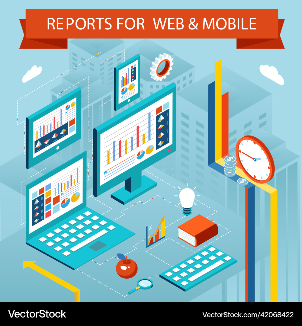Business charts and reports on web pages mobile Vector Image