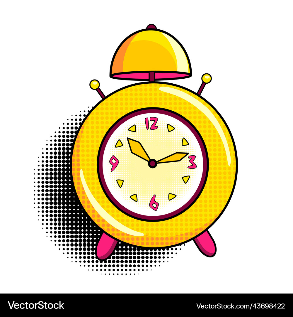 Comic alarm clock pop art colorful and dynamic Vector Image