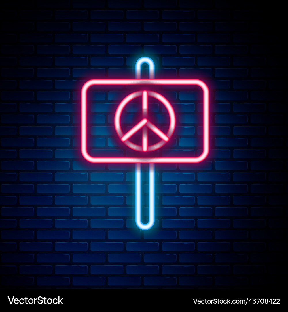 Glowing neon line peace icon isolated on brick Vector Image