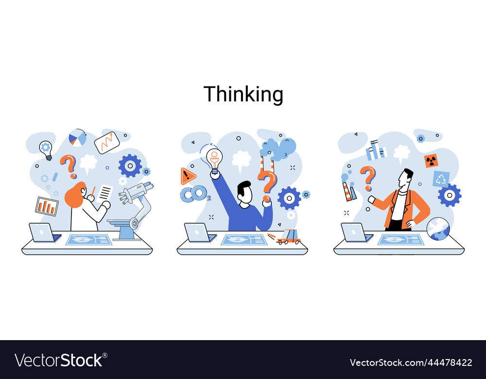 Problem solving concept woman wondering Royalty Free Vector Problem solving concept woman wondering Royalty Free Vector