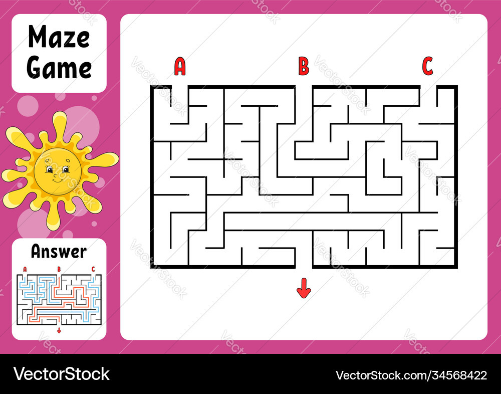 Rectangle maze game for kids three entrances one Vector Image