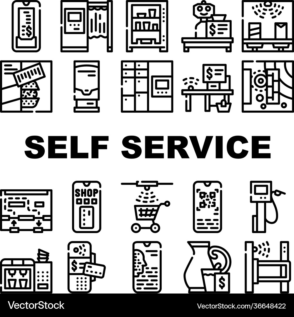 Self service buying collection icons set Vector Image