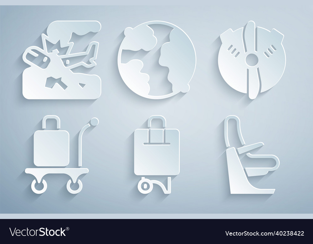 Set suitcase plane propeller trolley baggage Vector Image Set suitcase plane propeller trolley baggage Vector Image