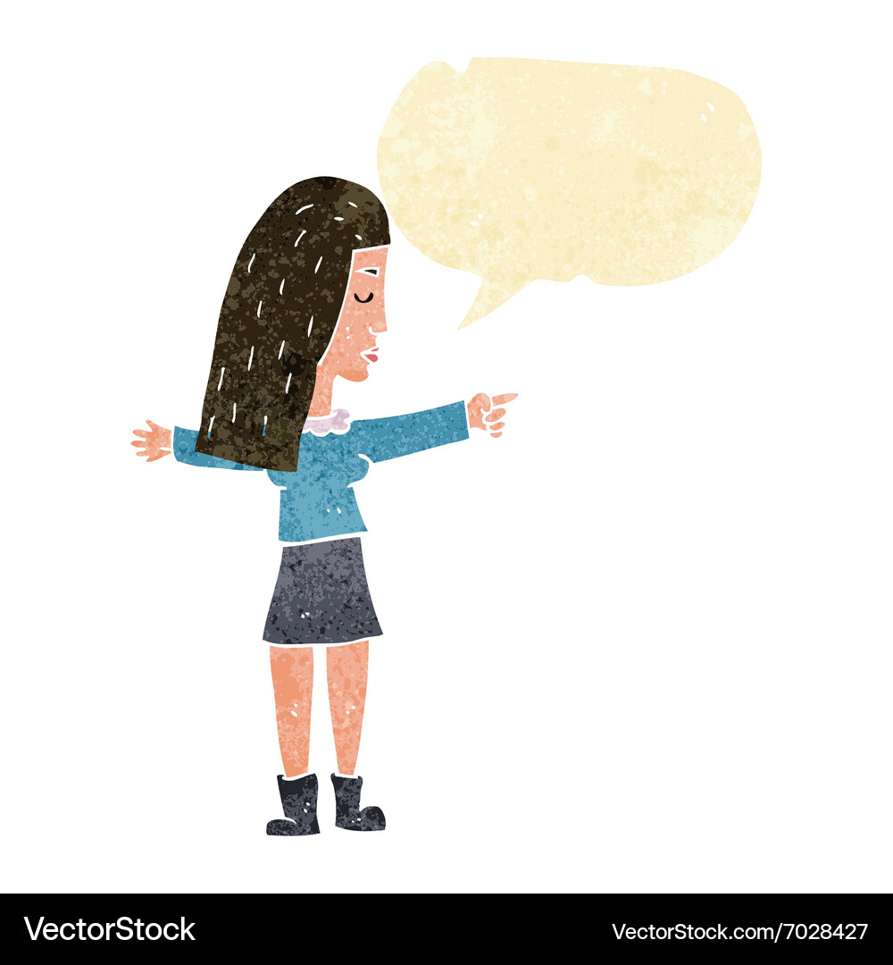 Cartoon woman pointing with speech bubble Vector Image