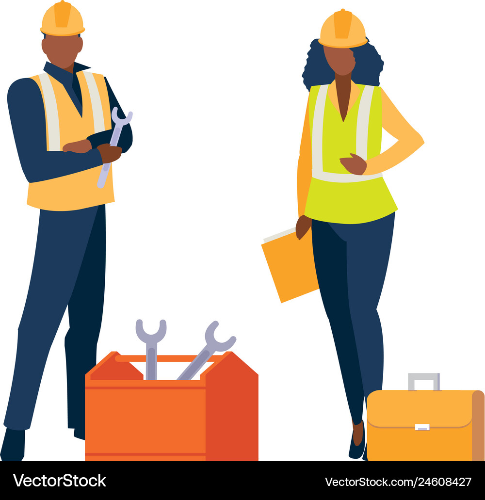 Couple of builders working Royalty Free Vector Image