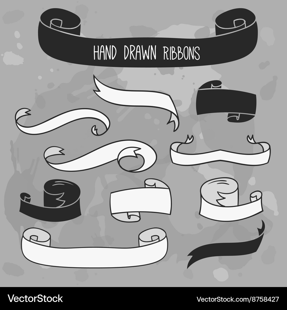 Hand drawn ribbons set banners on grunge Vector Image