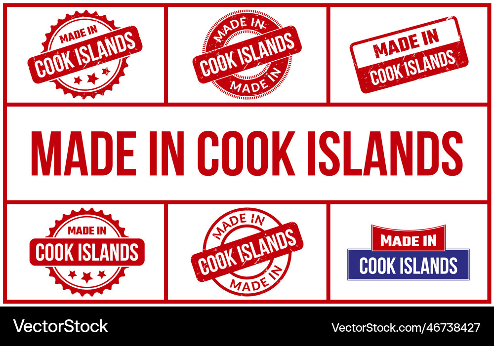 Made in cook islands rubber stamp set Royalty Free Vector
