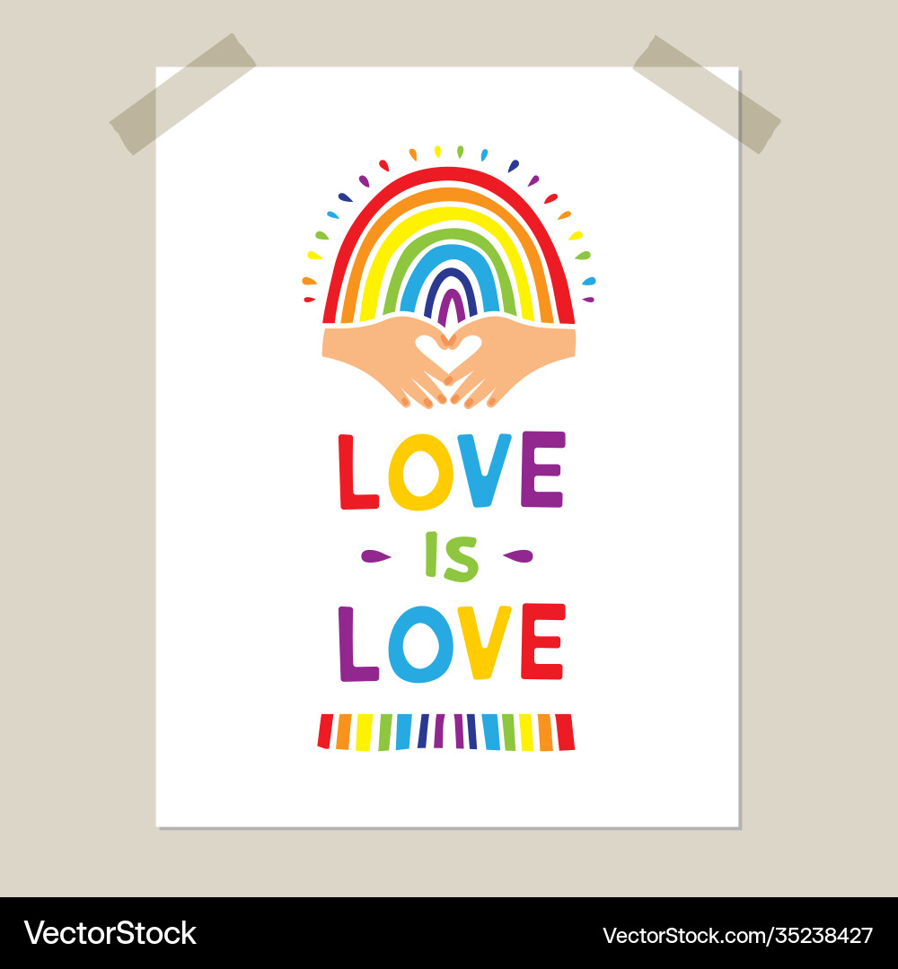 Rainbow poster hand-drawn rainbow and heart Vector Image