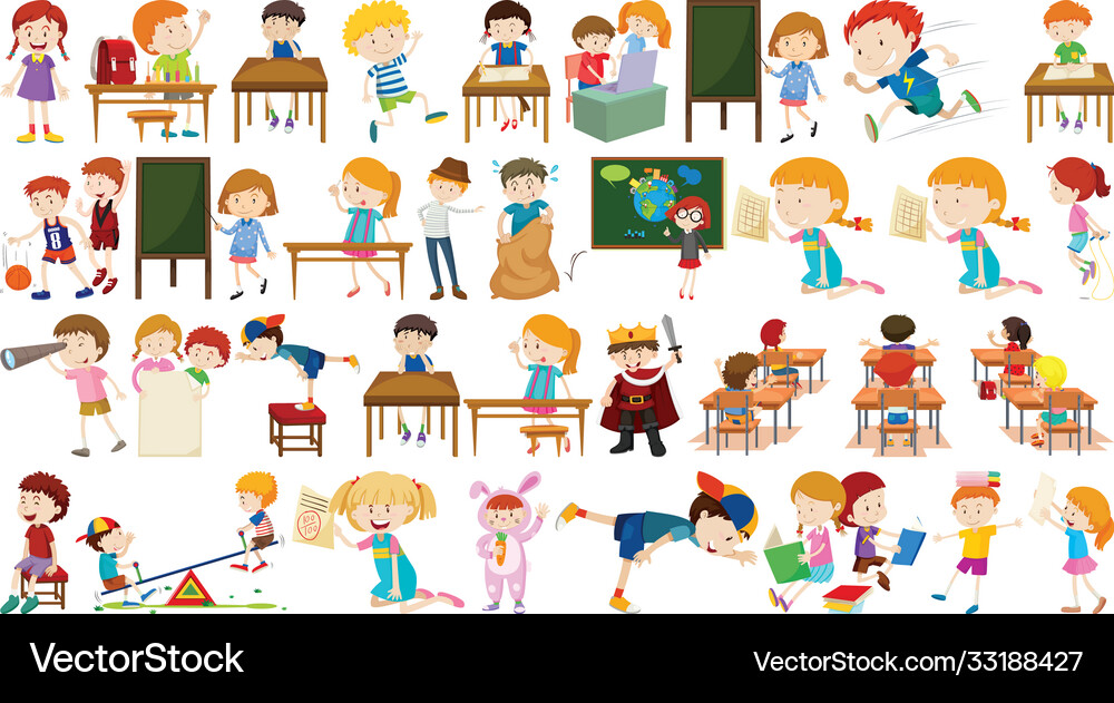 Set cute kids cartoon character Royalty Free Vector Image