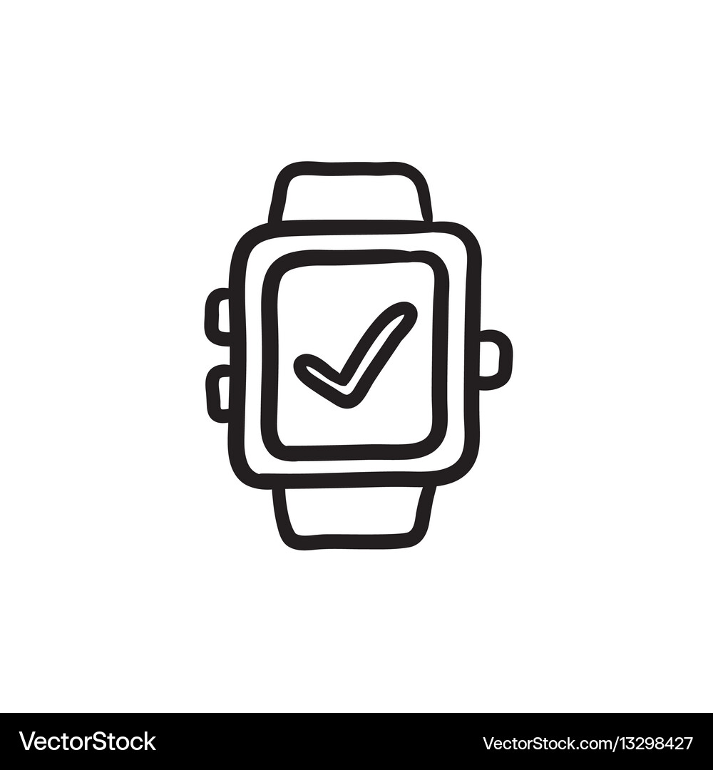 Smartwatch with check sign sketch icon Royalty Free Vector