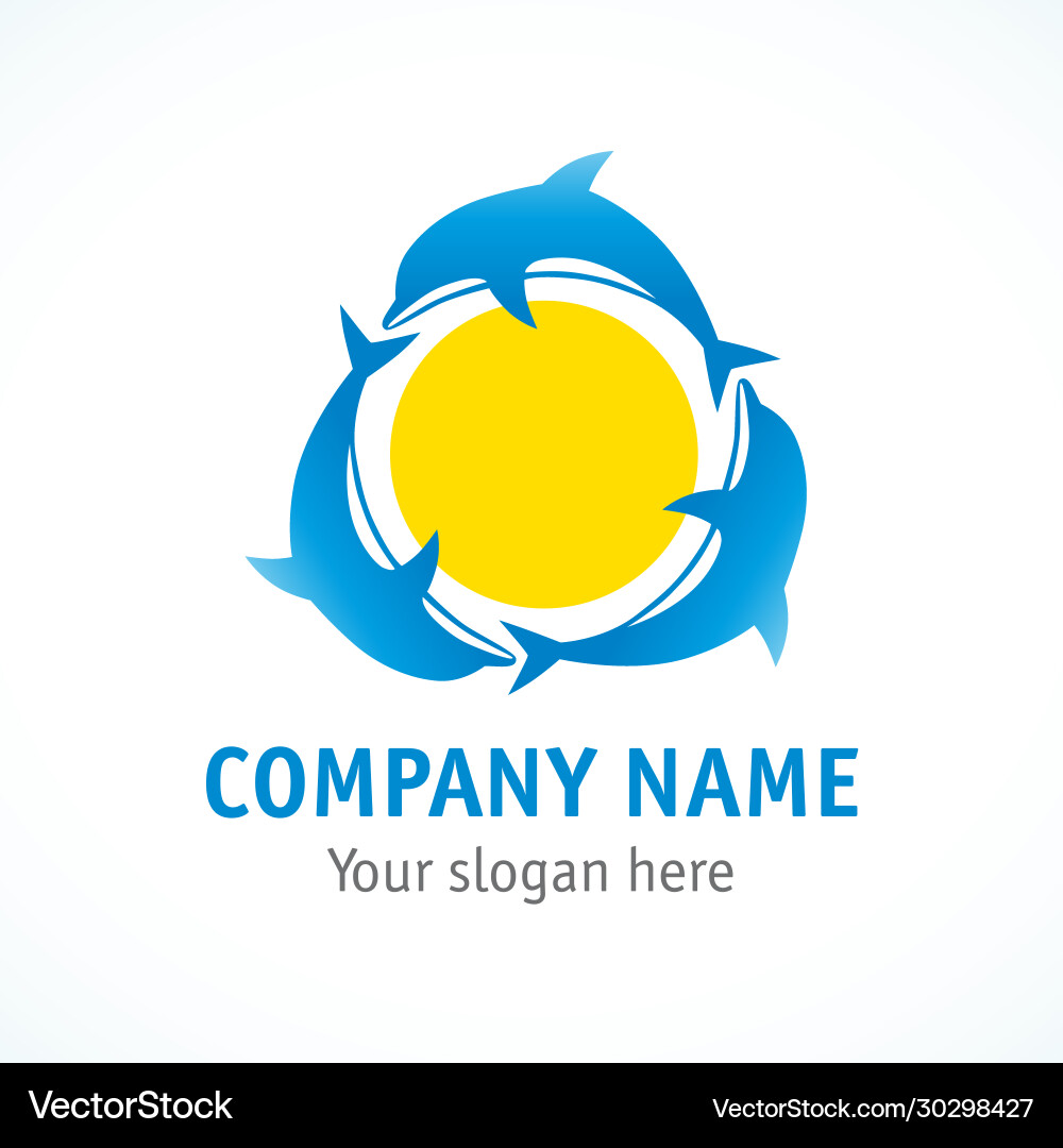 Three dolphins in sun logo Royalty Free Vector Image