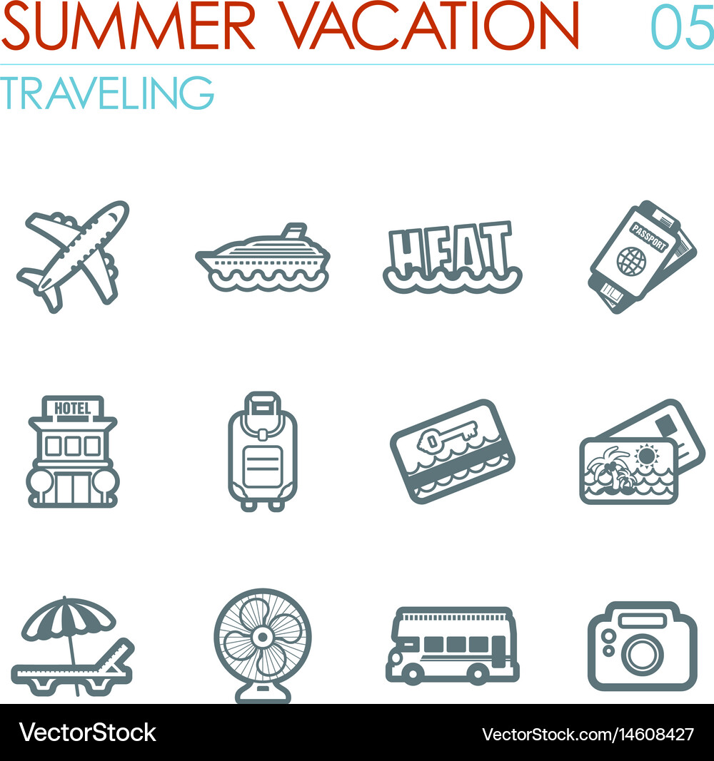 Traveling icon set summer vacation Royalty Free Vector Image