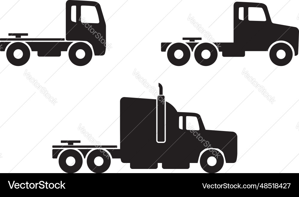 Truck cab prime mover silhouette set Royalty Free Vector