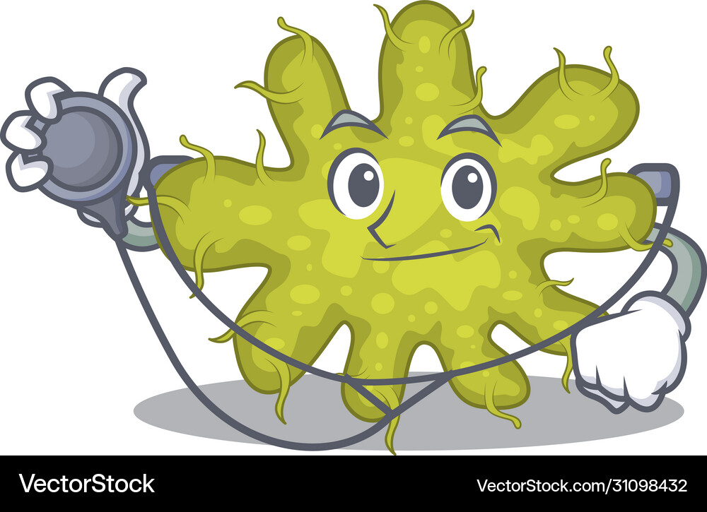 Bacterium in doctor cartoon character with tools Vector Image
