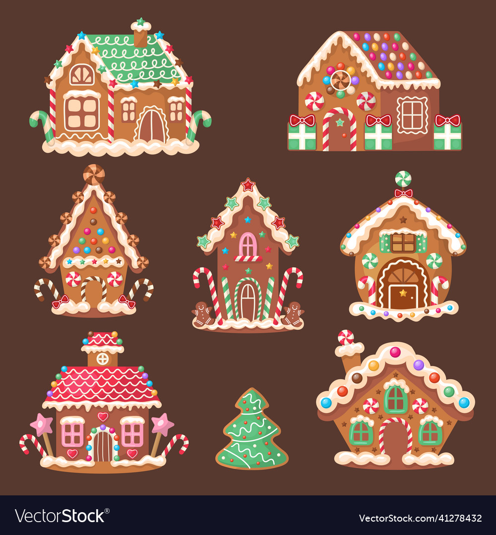 Candy houses gingerbread baked christmas cookies Vector Image