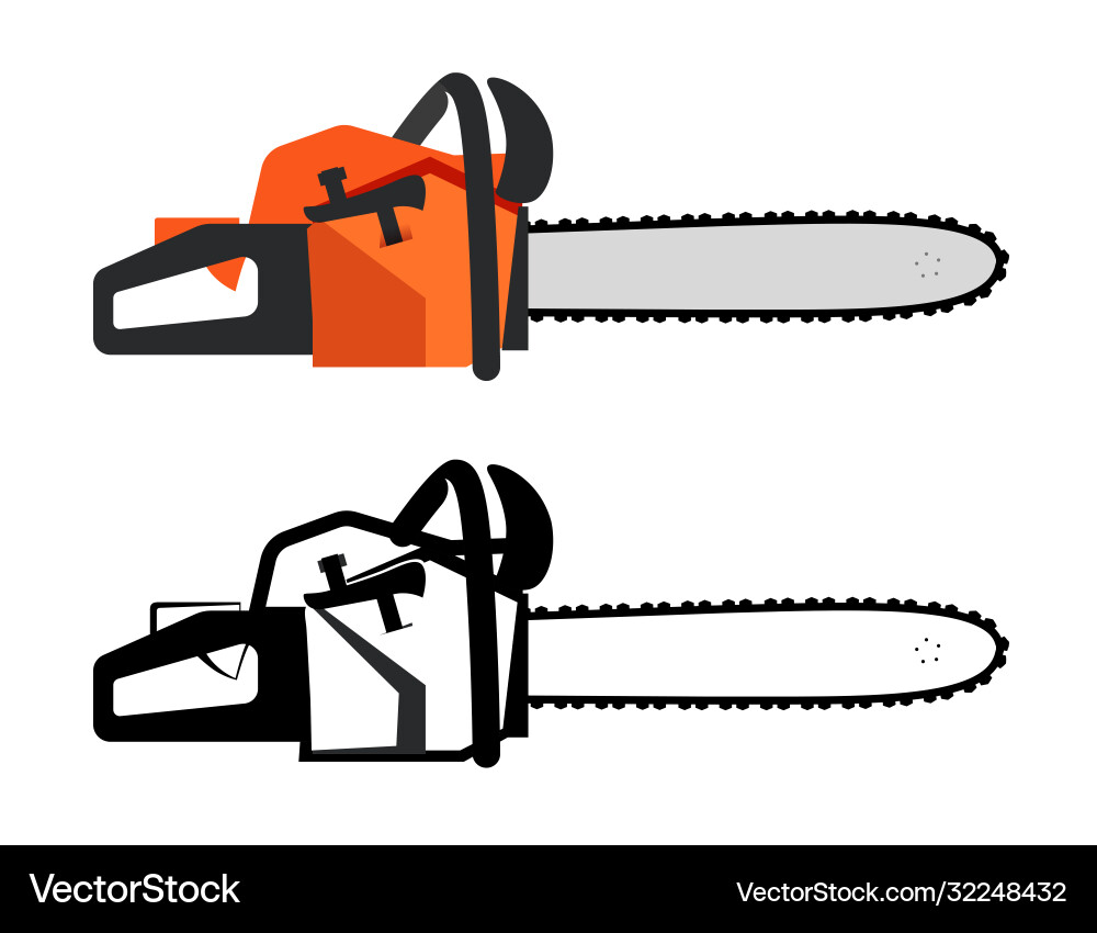 Chainsaw icon in color and black style Royalty Free Vector