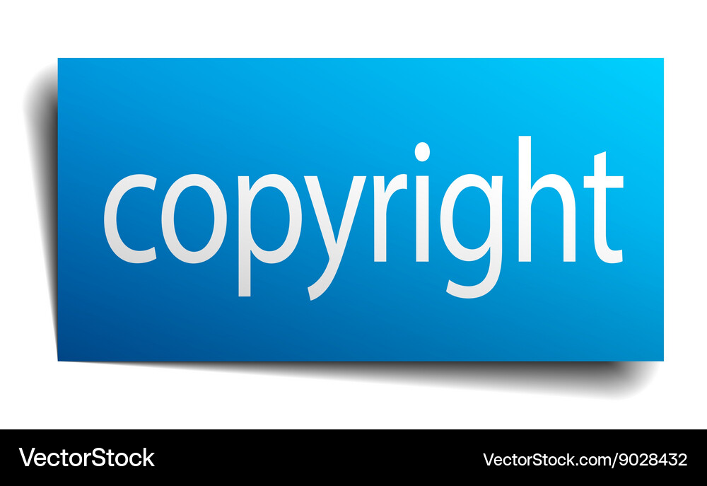 Copyright blue square isolated paper sign on white