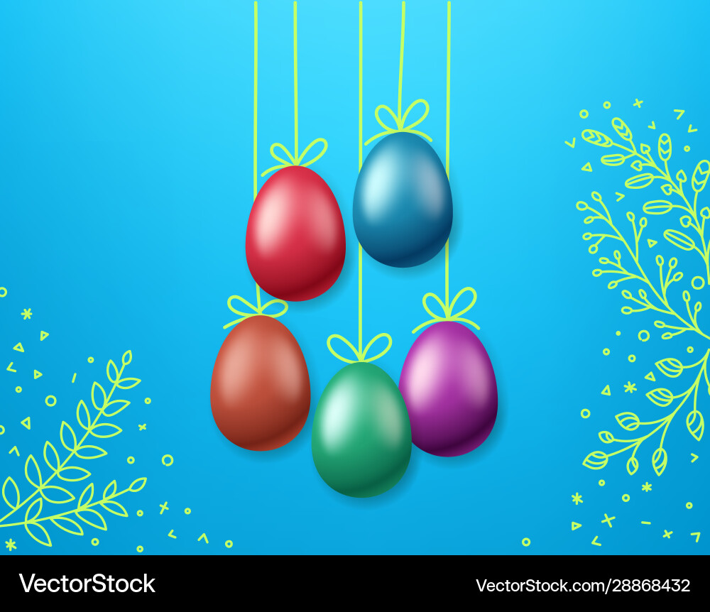 Easter greeting card template color eggs on rope Vector Image