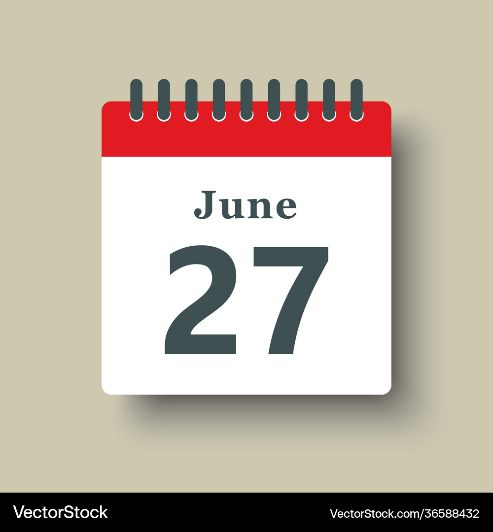 Icon day date 27 june template calendar page Vector Image