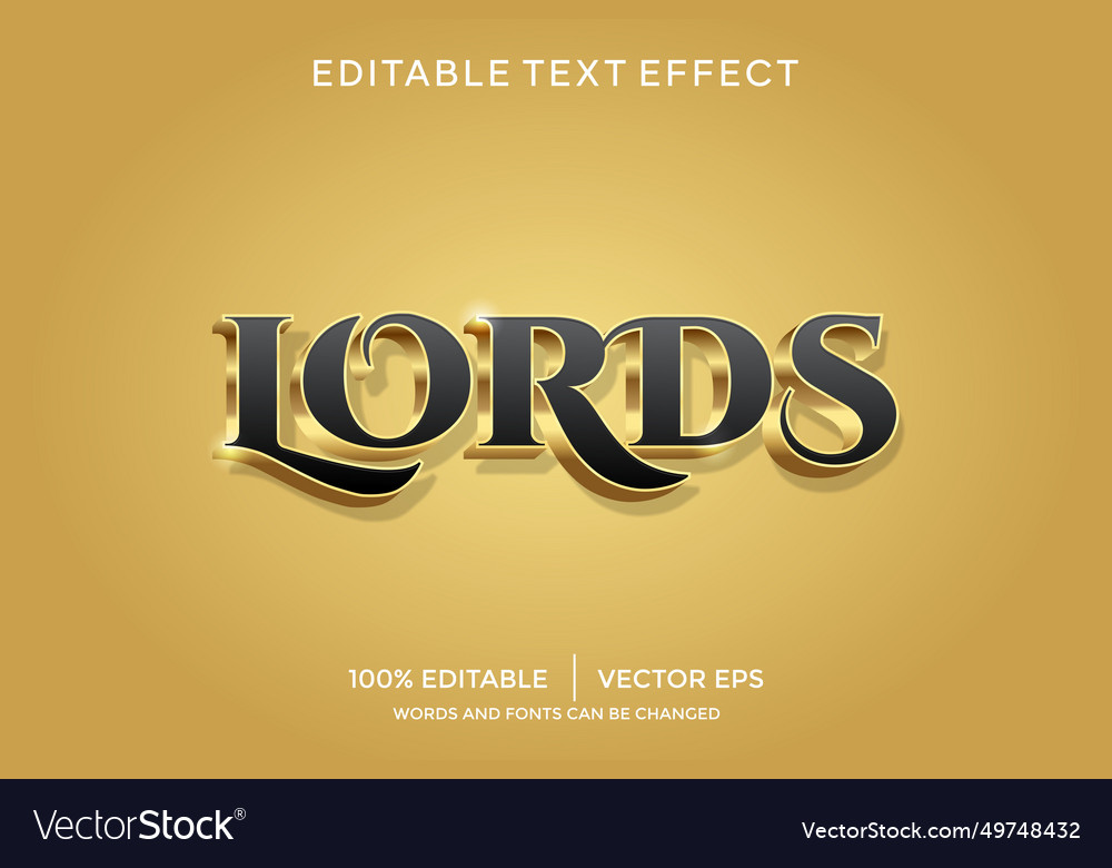 Lords 3d text effect template Royalty Free Vector Image