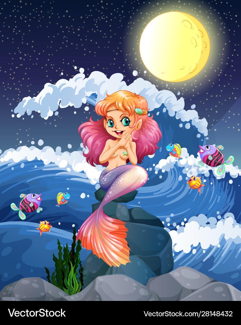 Mermaid and fish in sea Royalty Free Vector Image