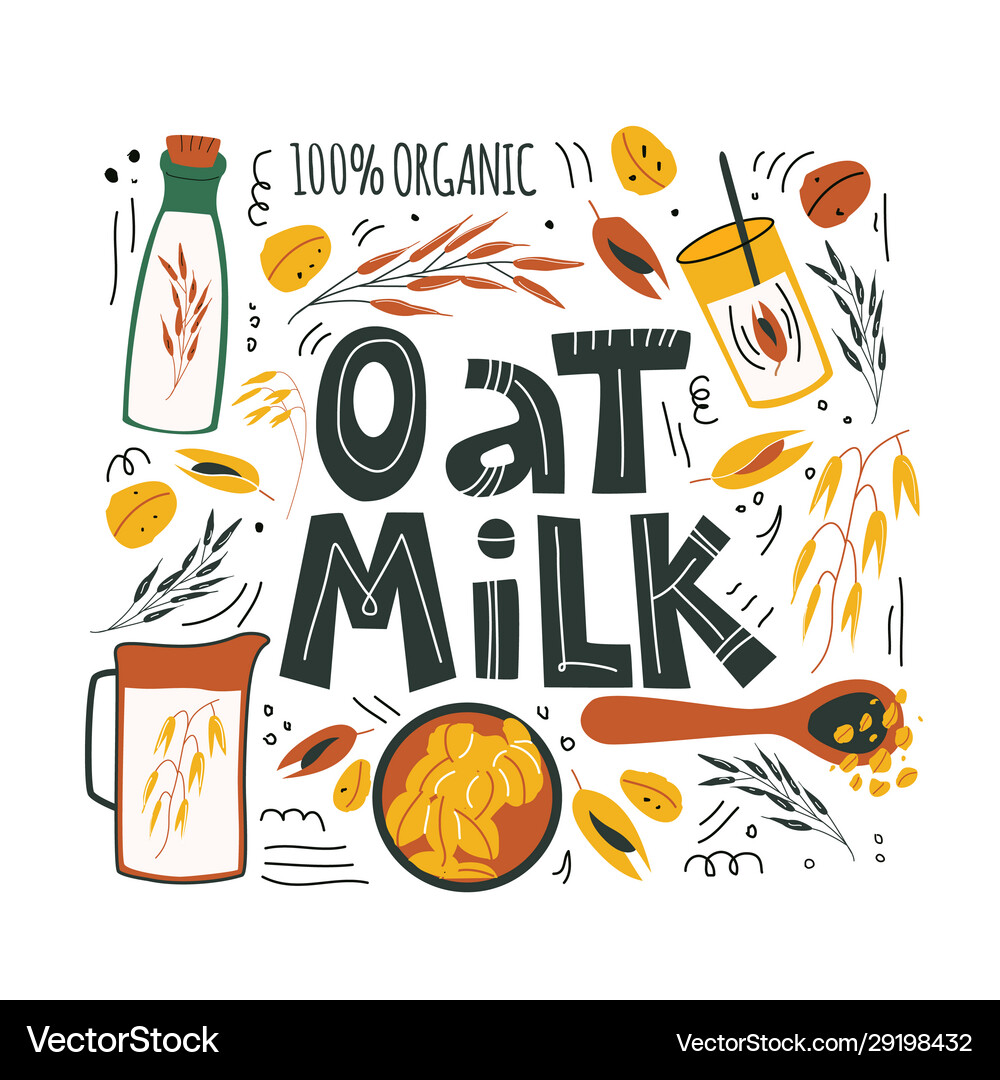 Oat milk hand drawn and lettering 1 Royalty Free Vector