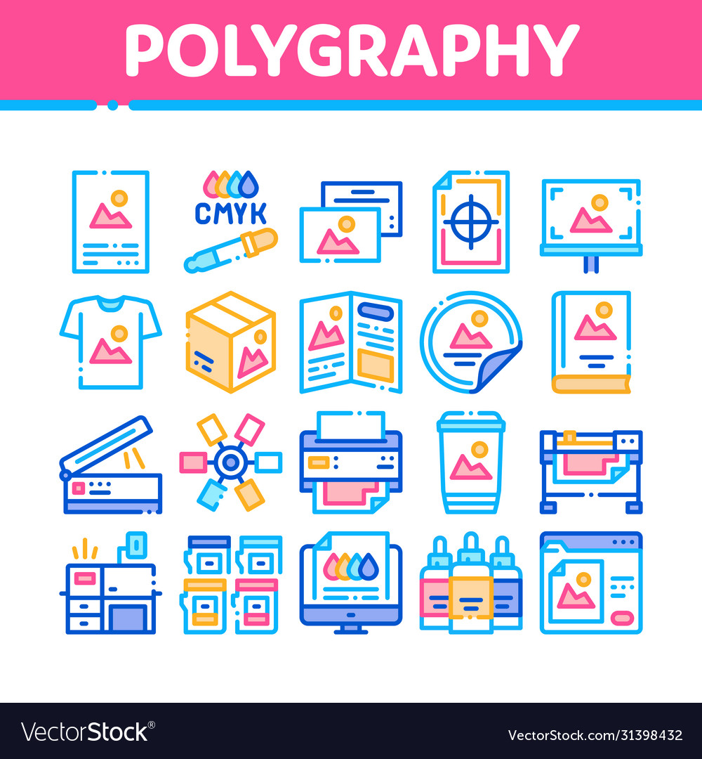Polygraphy printing service icons set Royalty Free Vector