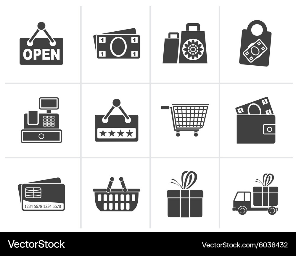 Silhouette shopping and retail icons Royalty Free Vector
