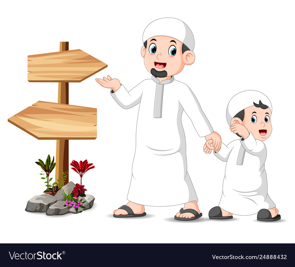 Standing And Posing Near Blank Wooden Signpos Vector Image
