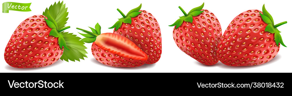 Whole strawberry and sliced half strawberry set Vector Image
