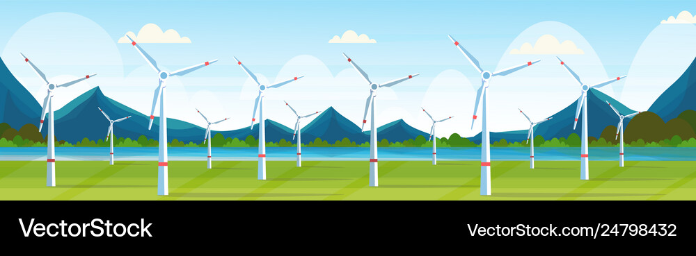 Wind turbines field clean alternative energy Vector Image