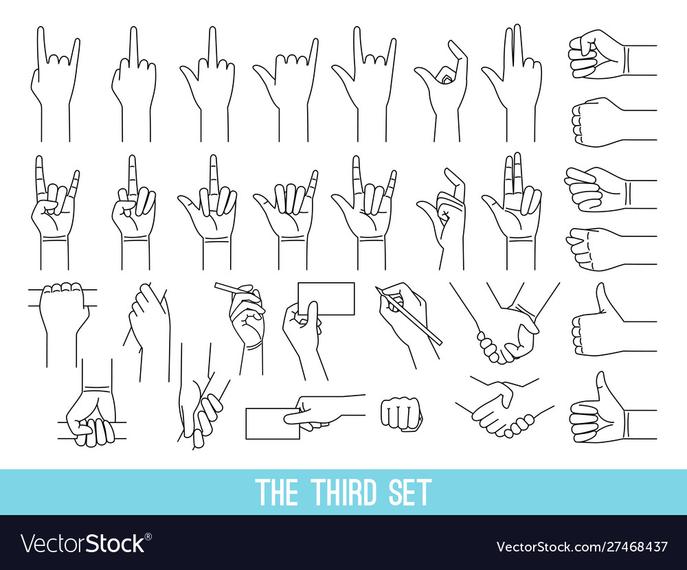 Hands showing gestures outline set Royalty Free Vector Image