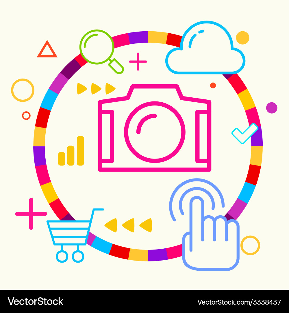 Photo camera on abstract colorful geometric light Vector Image