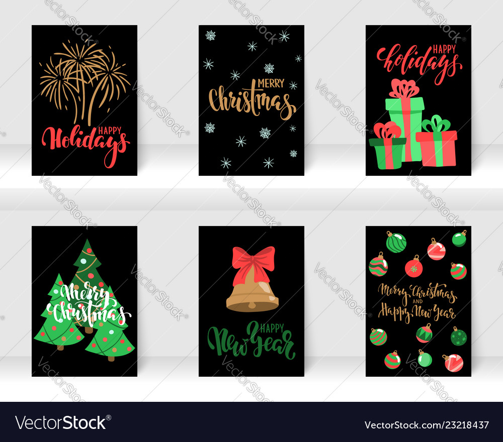 Set of christmas and happy new year greeting cards