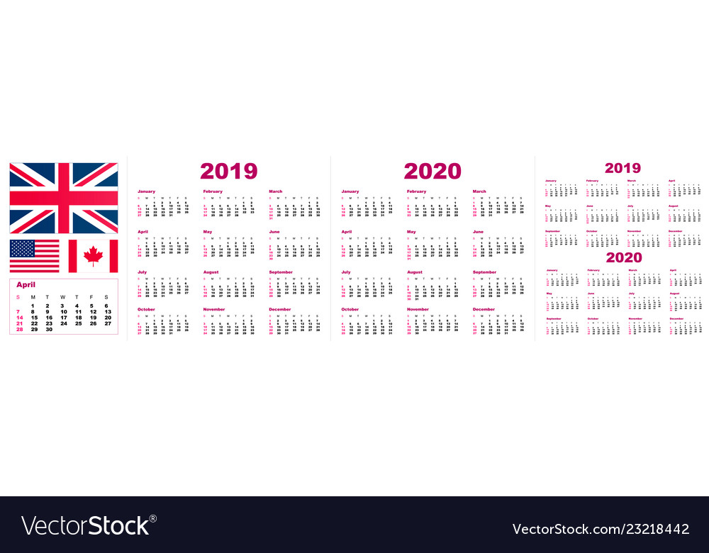 2019 2020 calendar year Royalty Free Vector Image