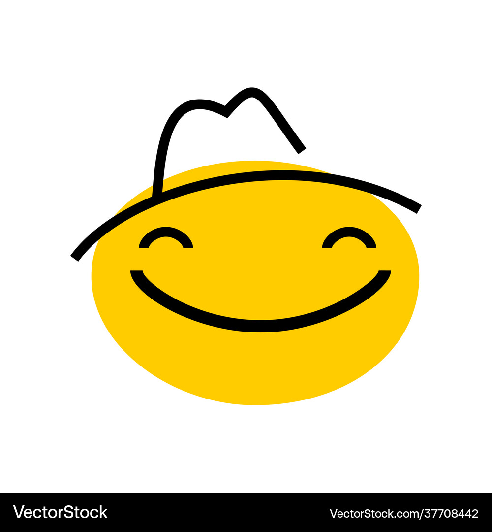 Abstract yellow face with wide smile and hat Vector Image