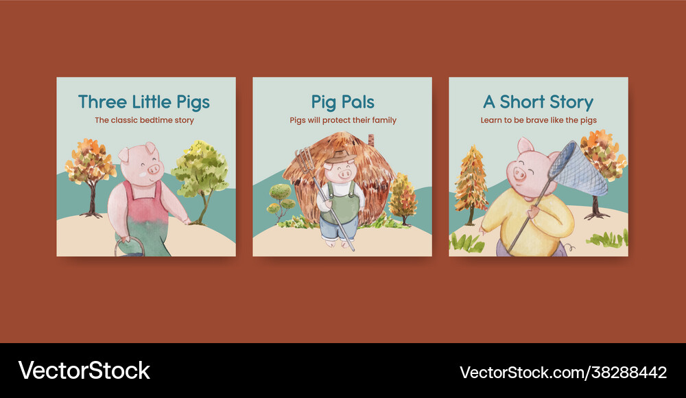 Banner template with cute three little pigs Vector Image