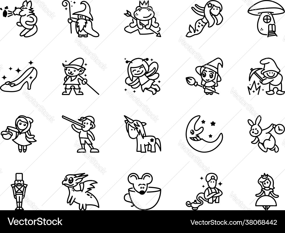 Fairy tales icons set Royalty Free Vector Image