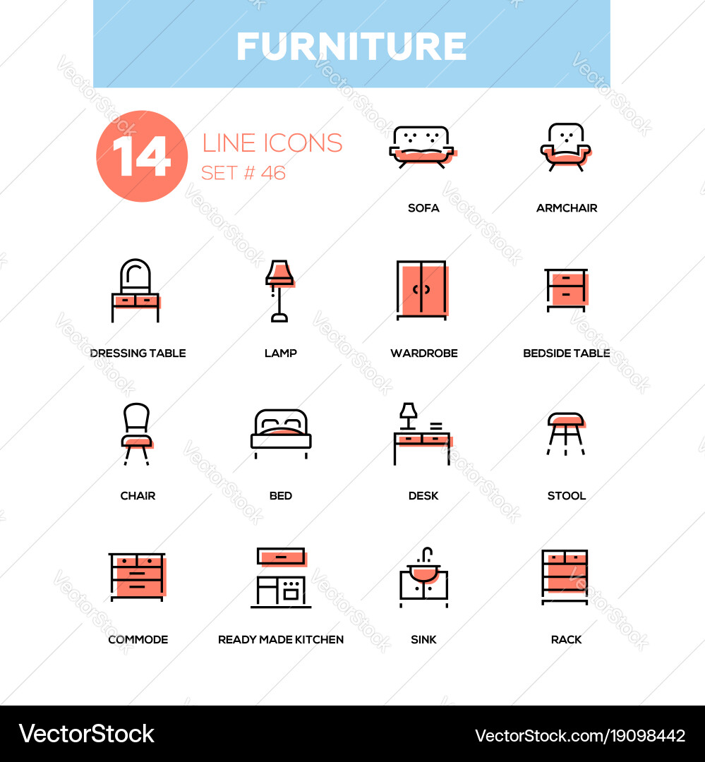 Furniture - line design icons set Royalty Free Vector Image