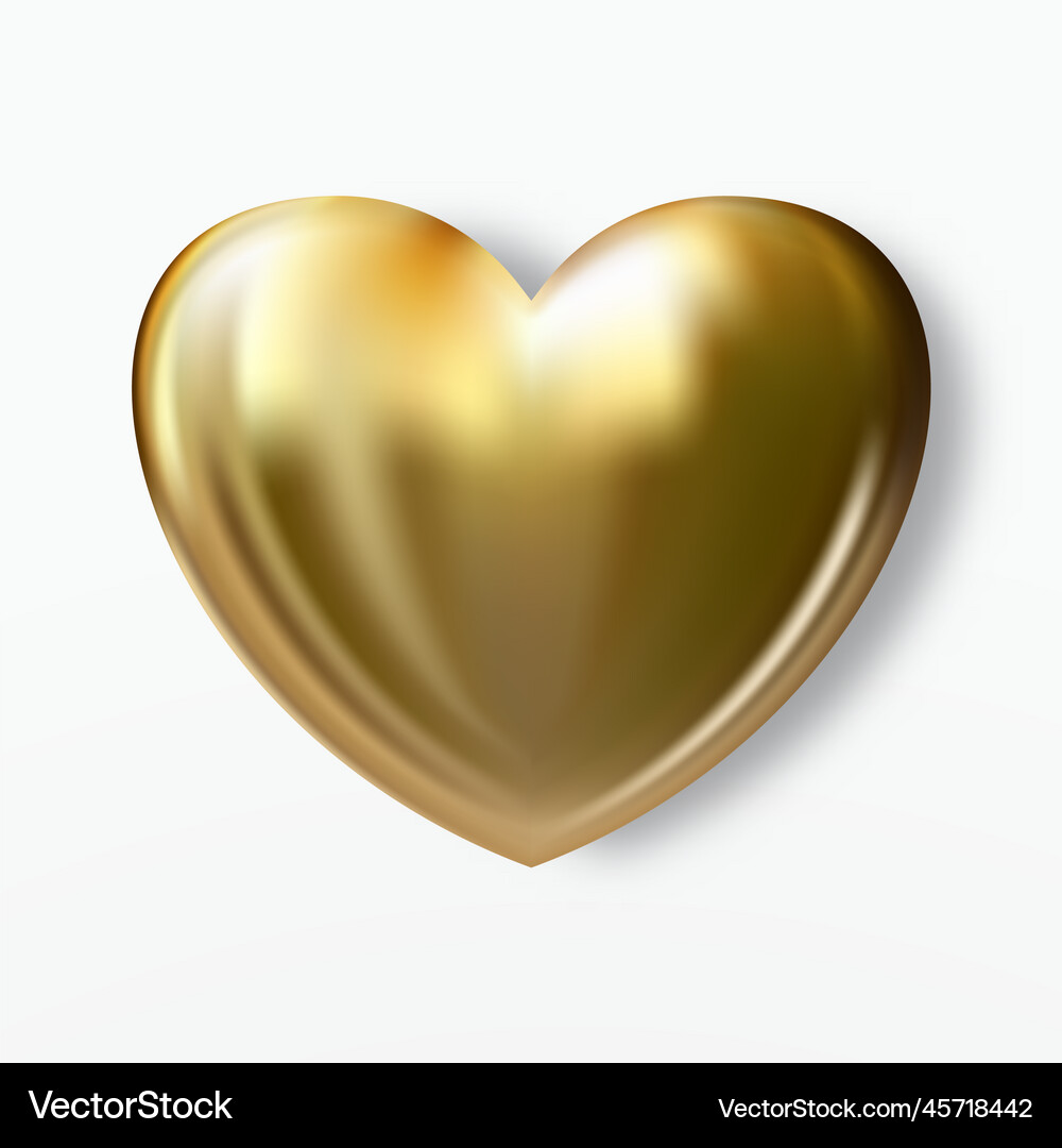 Gold realistic heart icon romantic symbol Vector Image