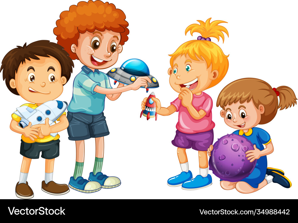 Group young children cartoon character Royalty Free Vector