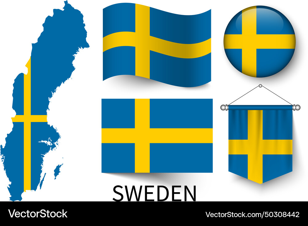 Map of sweden and the various flags Royalty Free Vector