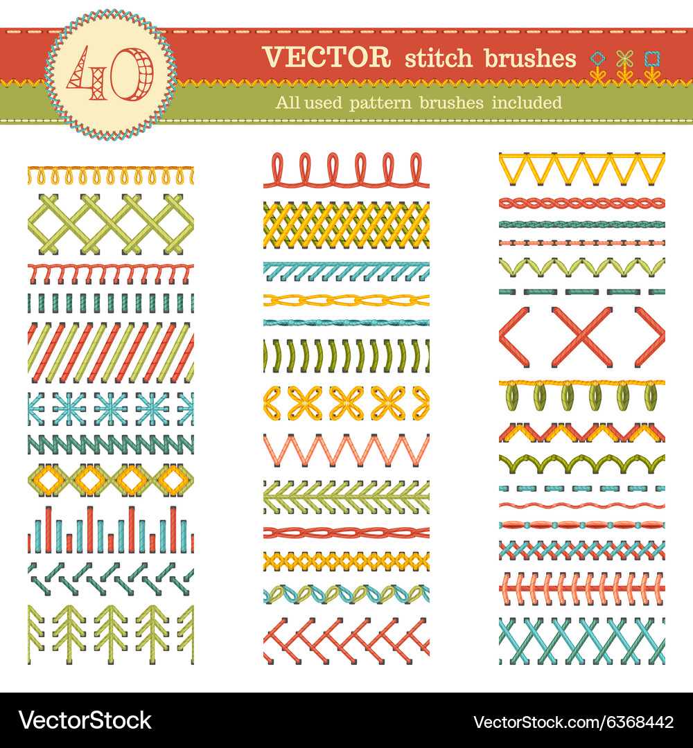 Set of seamless stitch brushes Royalty Free Vector Image