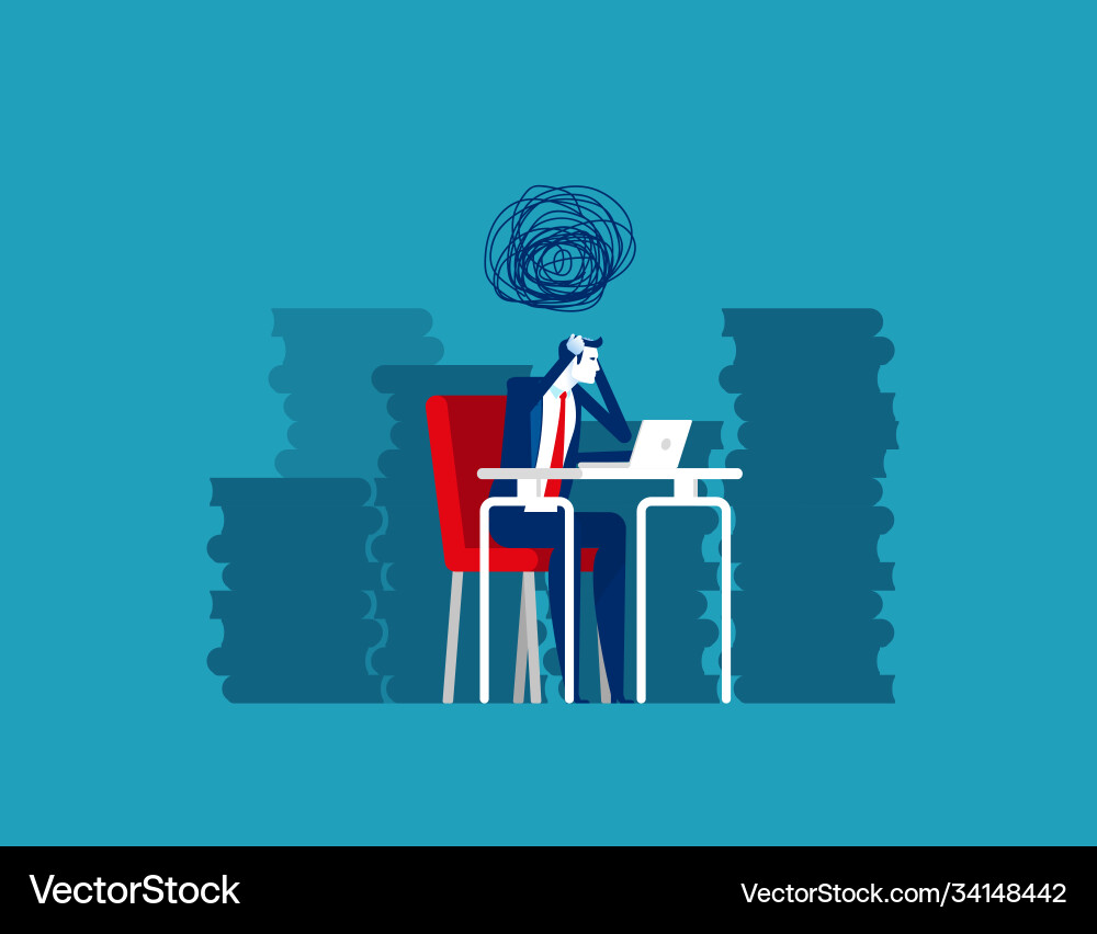 Stressed businessman working hard with a lot Vector Image