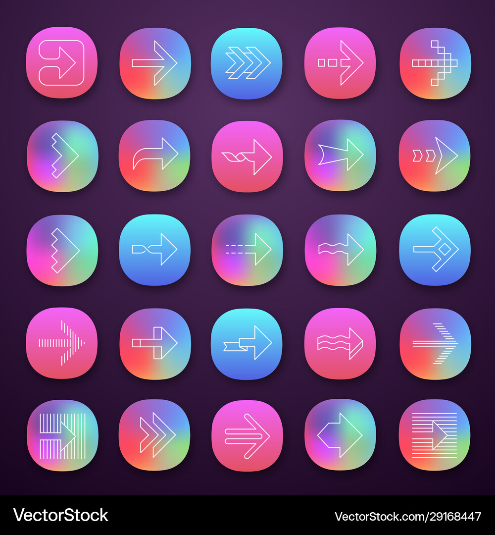 Arrow types app icons set wavy notched striped Vector Image