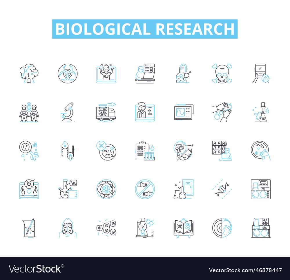 Biological research linear icons set genetics Vector Image