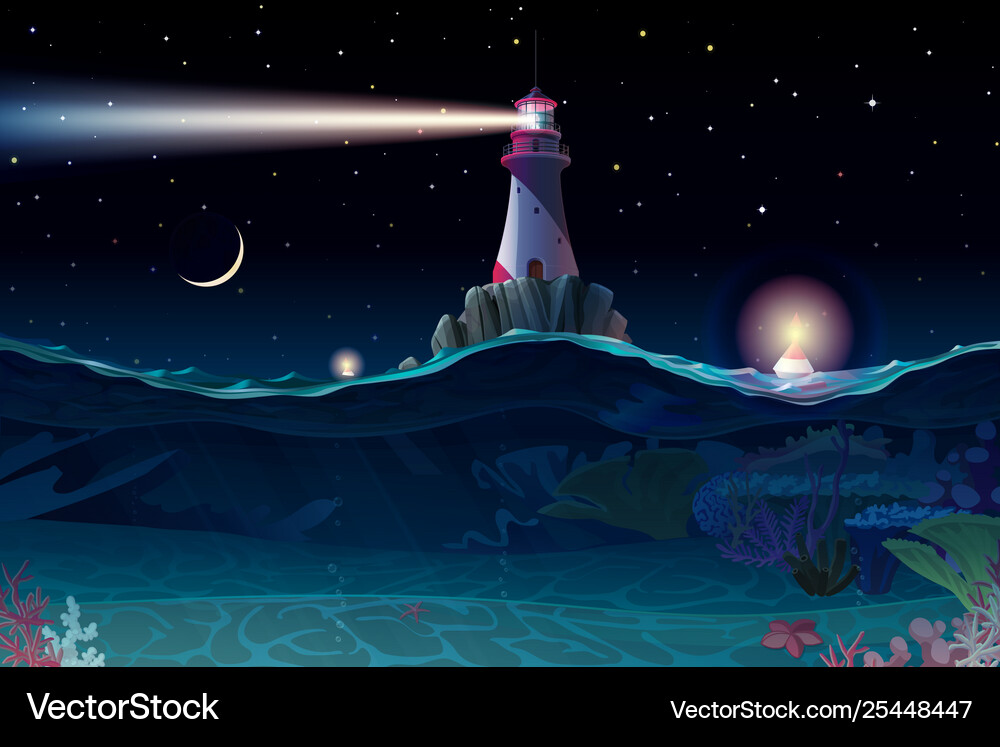 Cartoon lighthouse sea clipart Royalty Free Vector Image