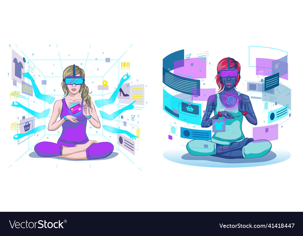 Digital virtual reality metaverse and augmented Vector Image
