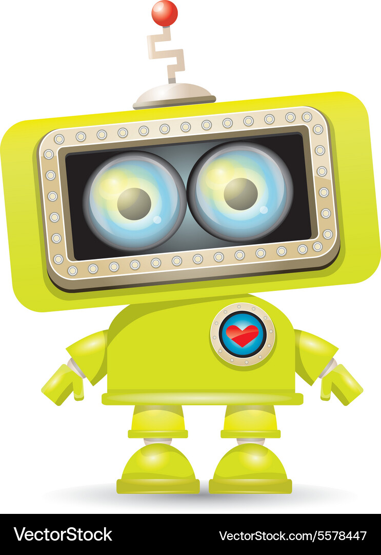 Green cartoon robot isolated on white Royalty Free Vector