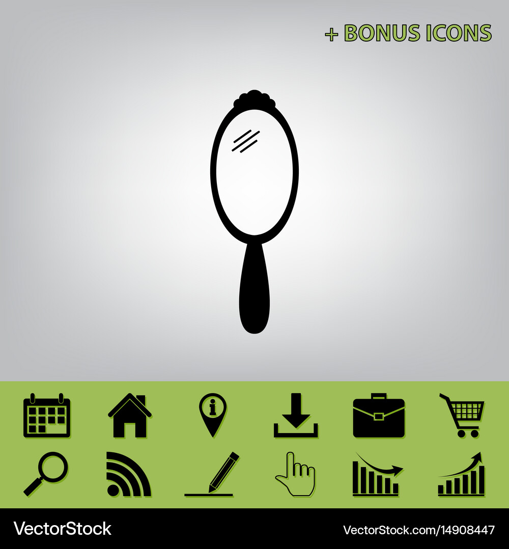 Hand mirror sign black icon at gray Royalty Free Vector